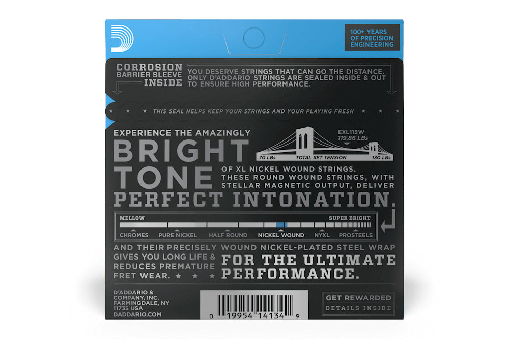สายกีต้าร์ไฟฟ้า D'Addario EXL115W Medium Wound 3rd Strings – เบ๊ เงียบ เส็ง
